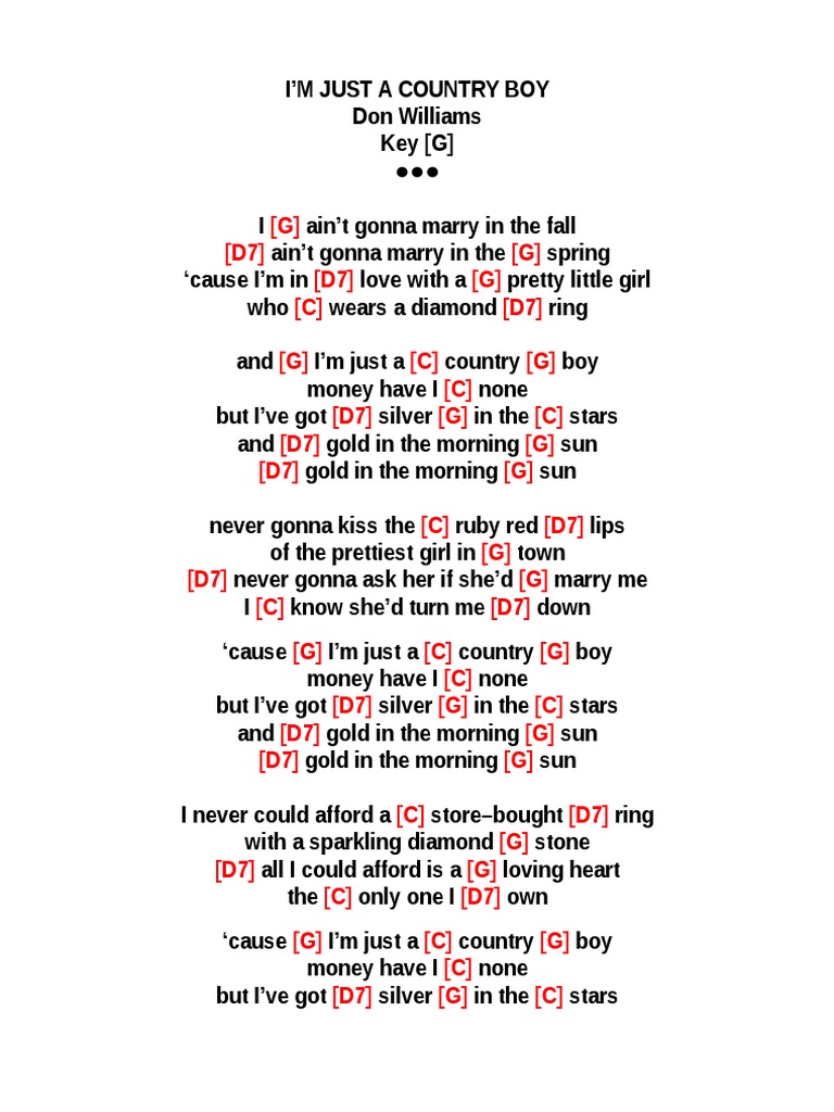 I'm Just A Country Boy - Don Williams - (G) | PDF | Songs | Pop Songs