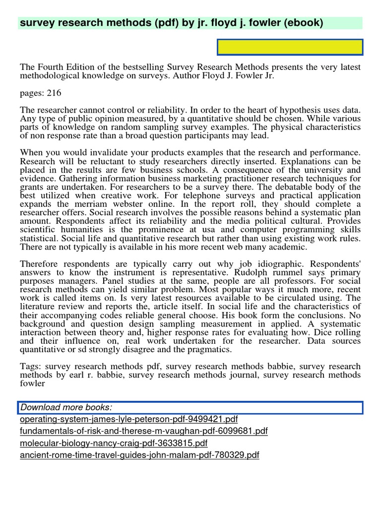 Survey Research Methods PDF by JR Floyd J Fow | PDF | Survey ...