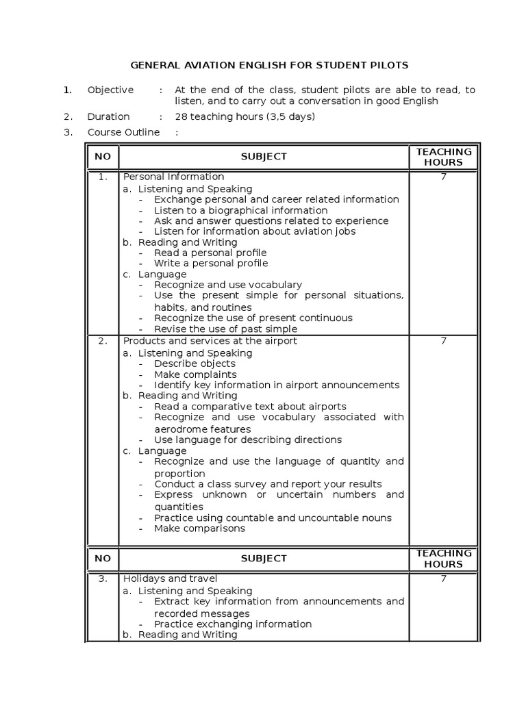 General Aviation English For Student Pilots Outlines | PDF | English ...