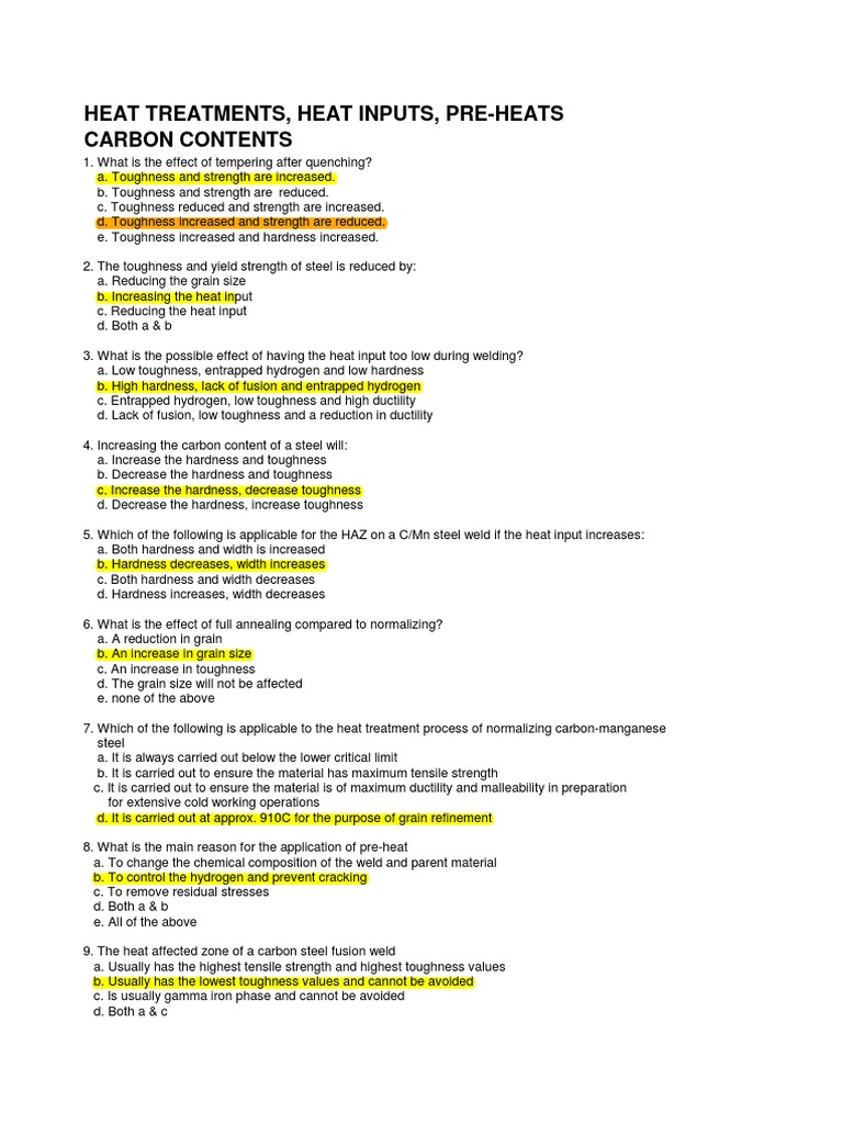Multiple Choice 2 Heat Treatment Carbon Content Preheat | PDF | Welding ...