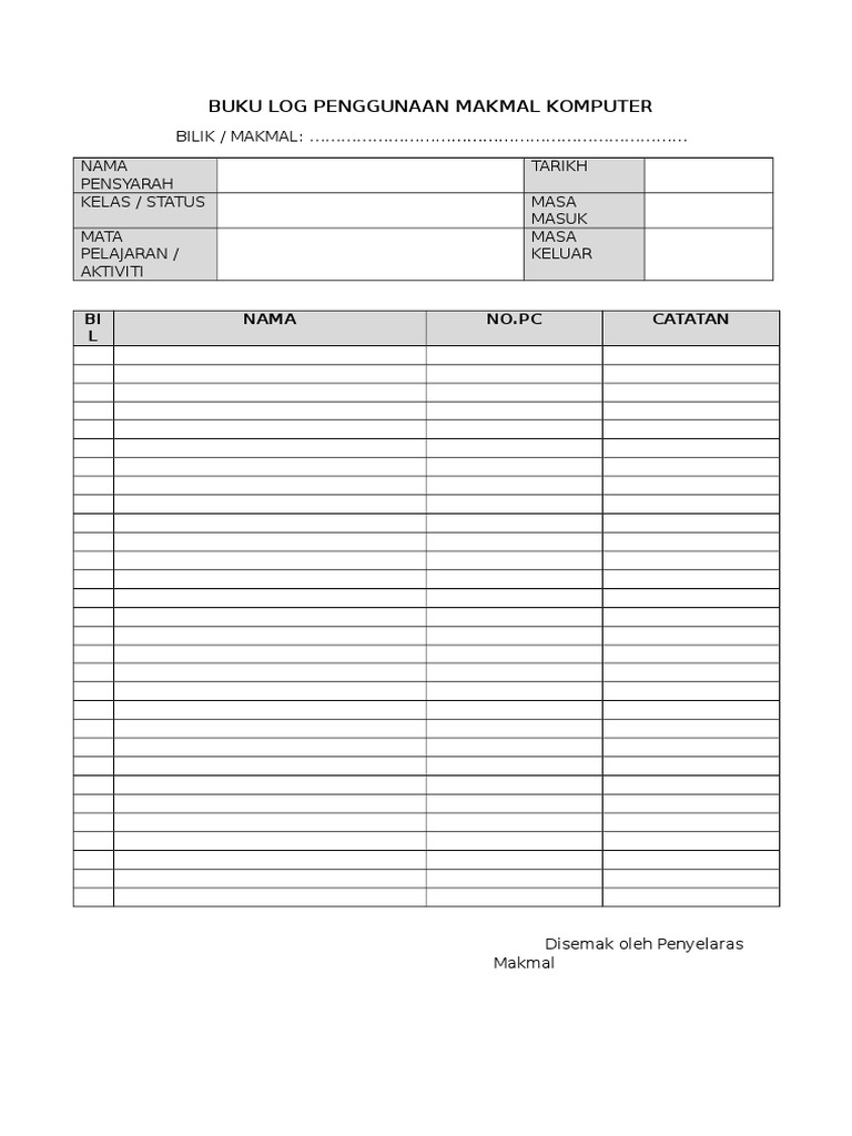 Buku Log Penggunaan Makmal Komputer 2 | PDF