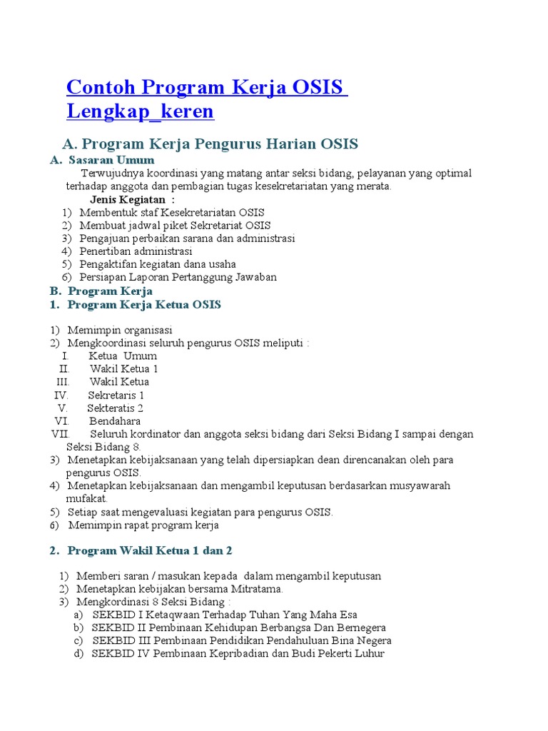 Contoh Program Kerja OSIS Lengkap | PDF