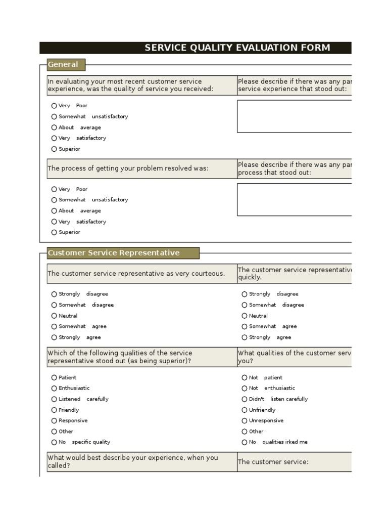 Service Quality Evaluation Form | Damages | License
