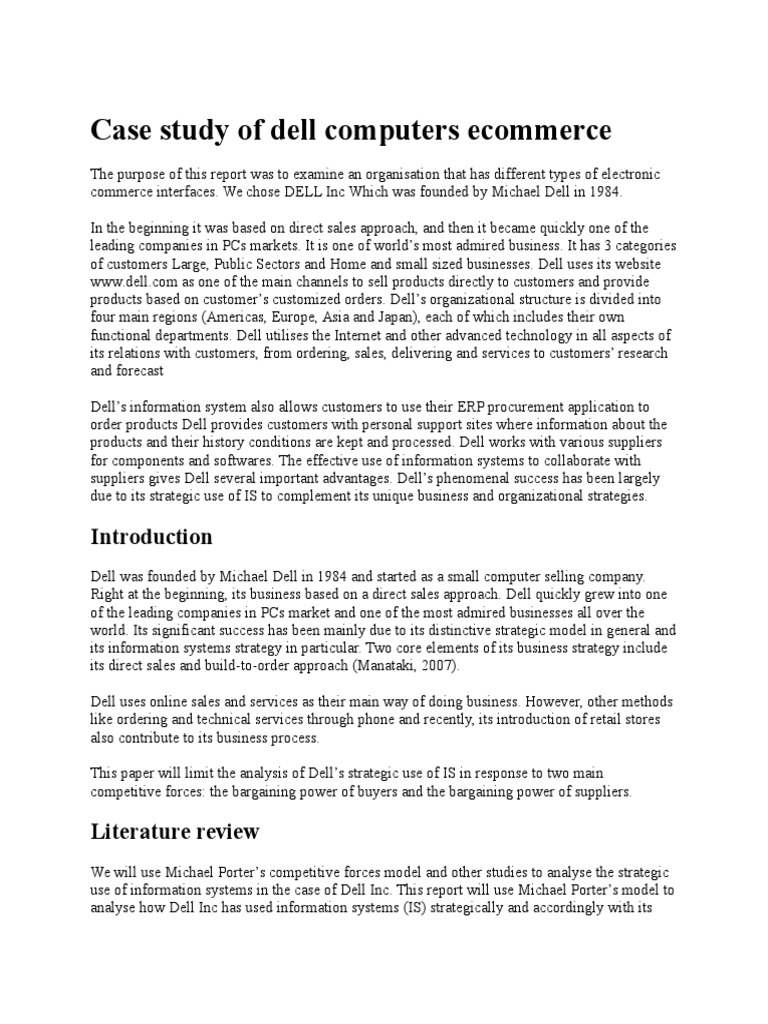 Case Study Of Dell Computers Ecommerce Pdf Dell Strategic Management