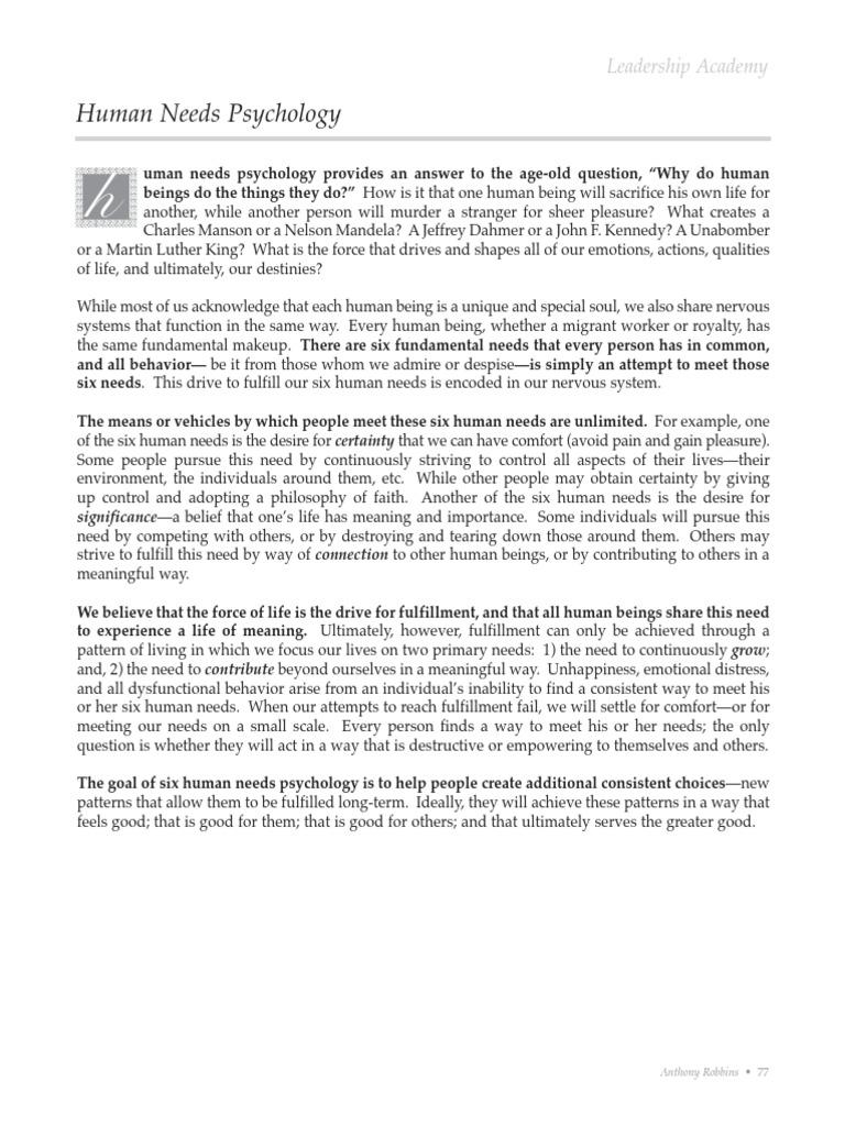 Tony Robbins 6 Human Needs | Motivation | Self-Improvement