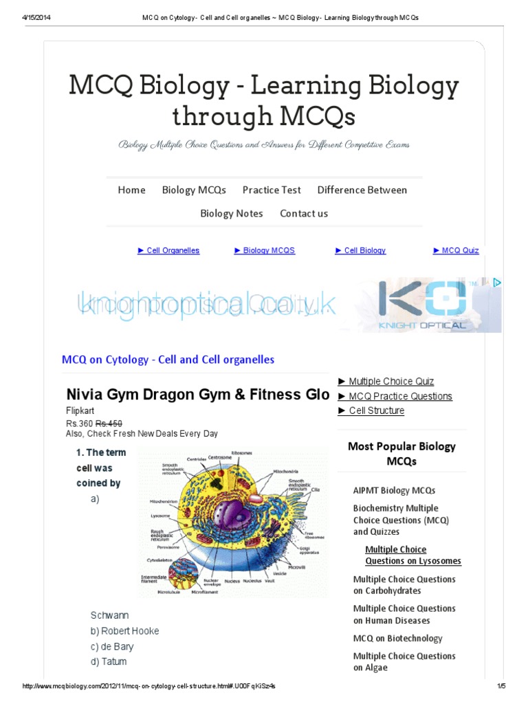 MCQ on Cytology - Cell and Cell organelles ~ MCQ Biology - Learning ...