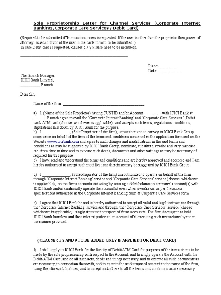 Sole Prop Letter | PDF | Debit Card | Automated Teller Machine