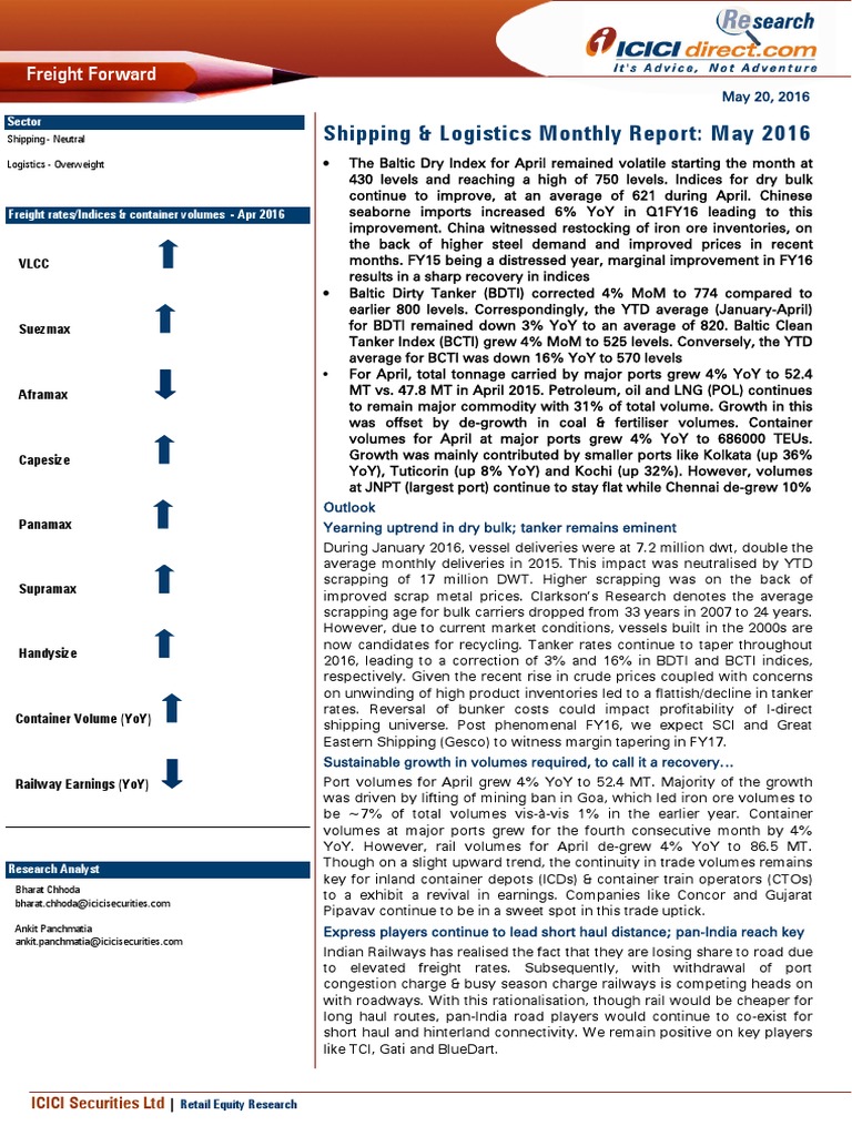 Shipping Logistics Monthly Report May 2016 Freight Forward Pdf