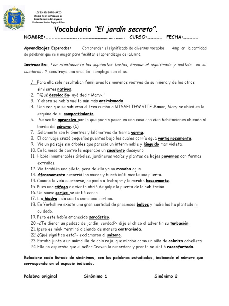 Vocabulario El Jardin Secreto 2015 | PDF | Plantas de jardín | Botánica