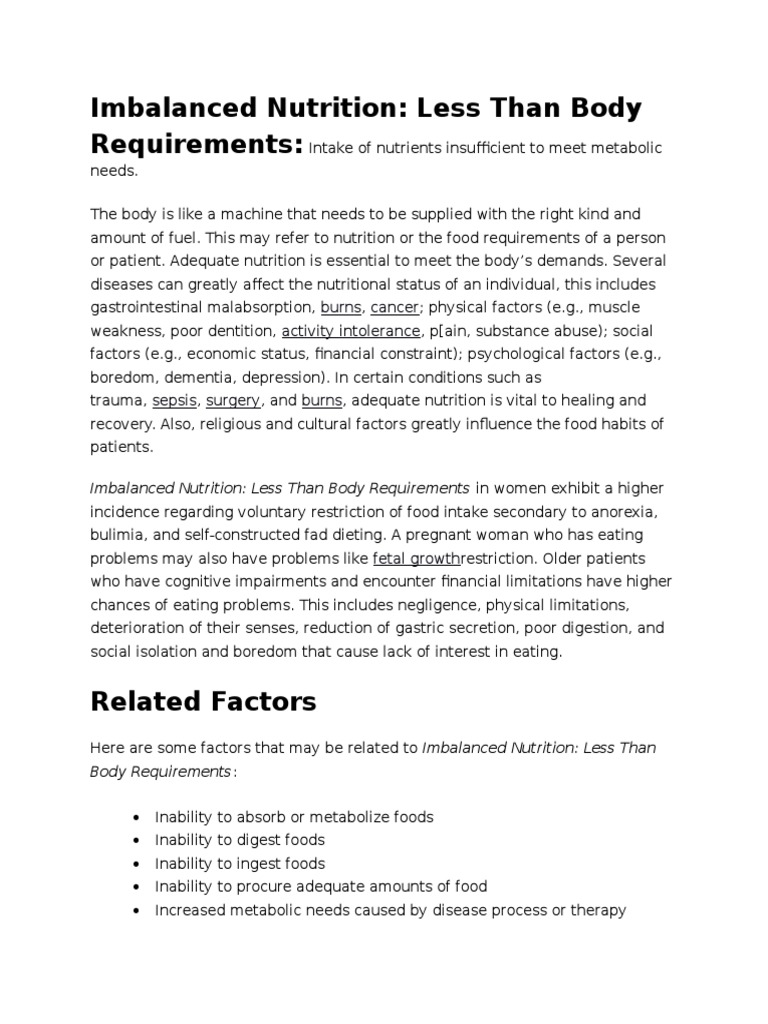 Imbalanced Nutrition - Less Than Body Requirements 01 | Anorexia ...