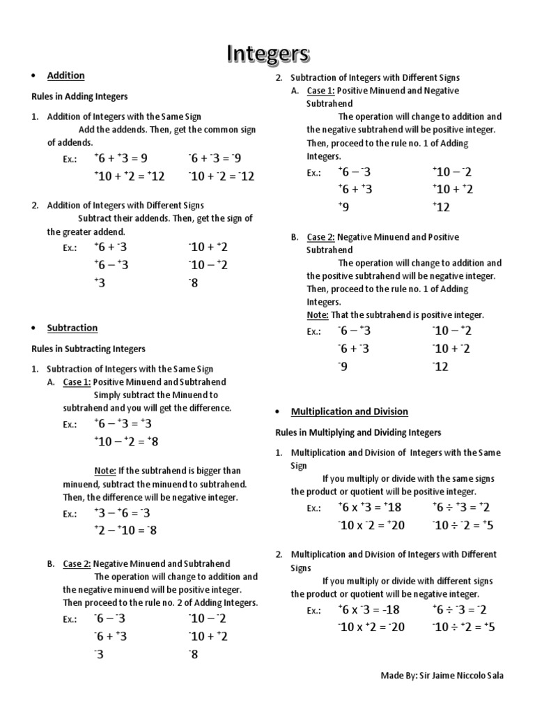 Integers Rule | PDF