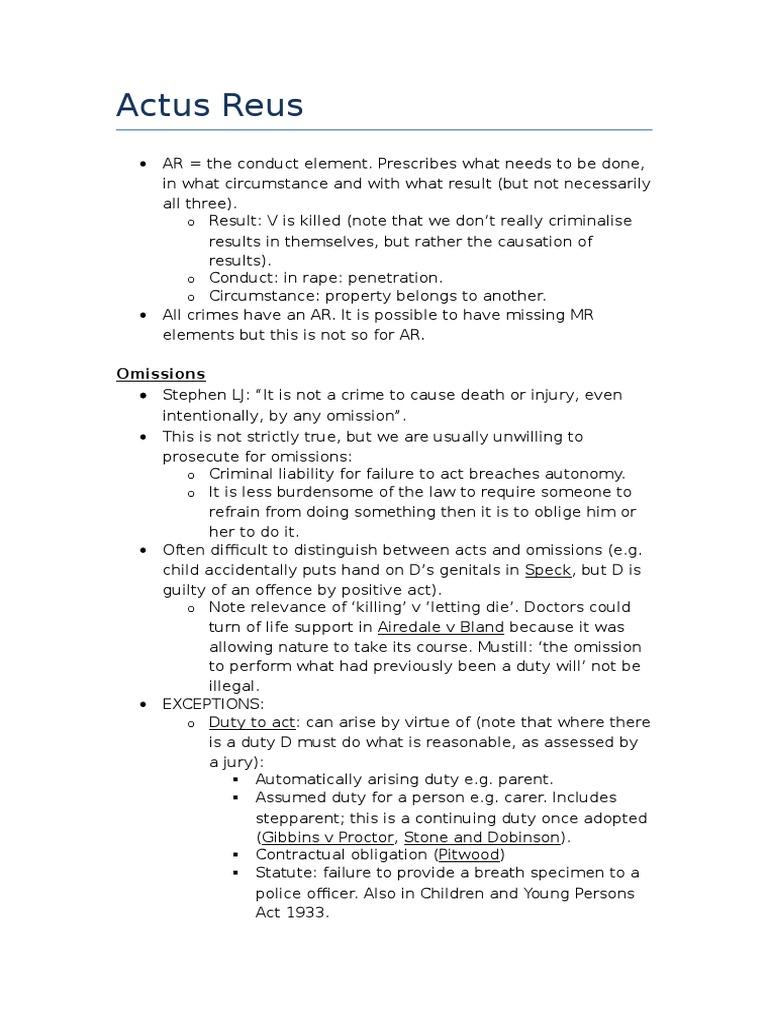 Actus Reus 2012 | PDF | Causation (Law) | Criminal Law