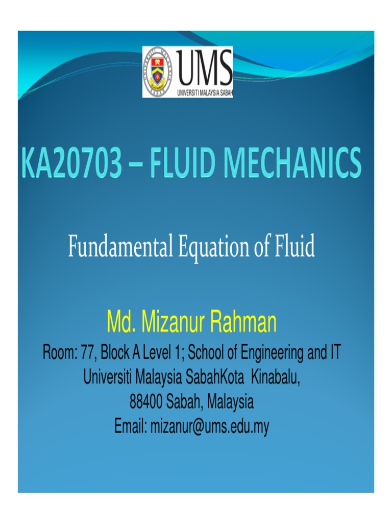 8 Fundamental Equation of Fluid Flow | PDF | Fluid Dynamics | Pressure