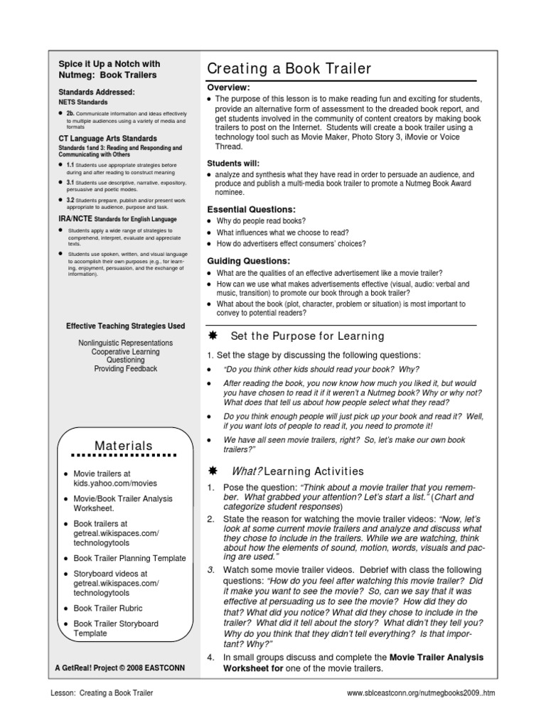 Creating A Book Trailer | PDF | Rubric (Academic) | Advertising
