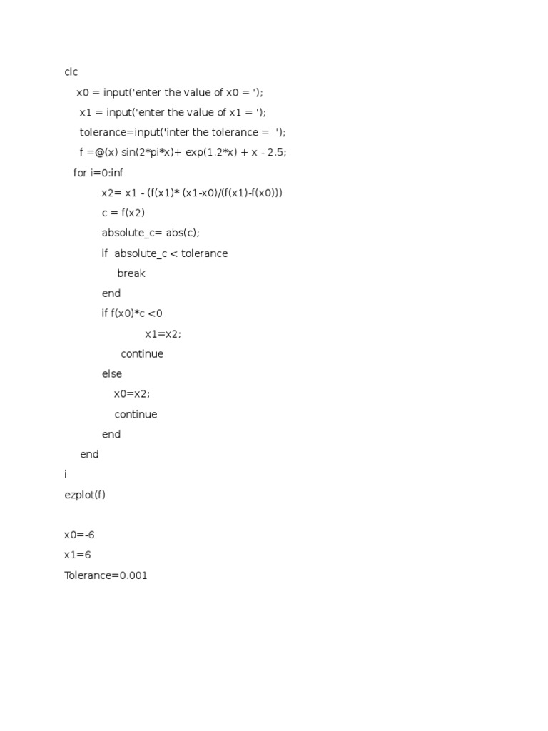 False Position Matlab | PDF | Computational Science | Theoretical Computer Science