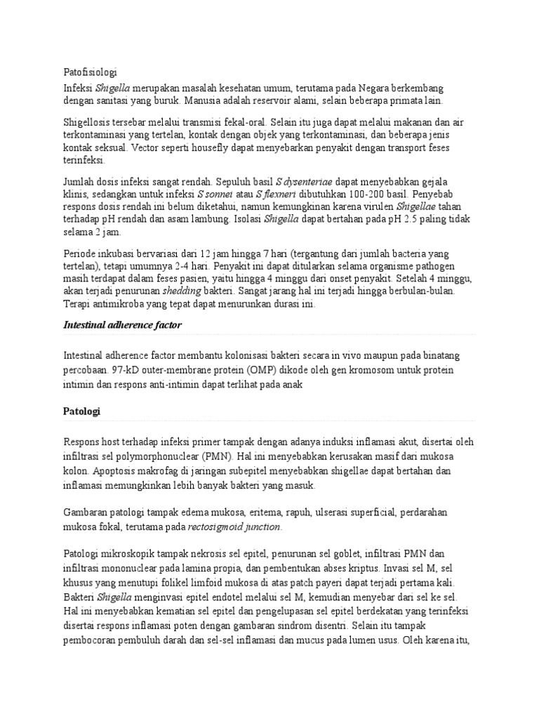 Patofisiologi Shigelosis / Disentri Basiler | PDF