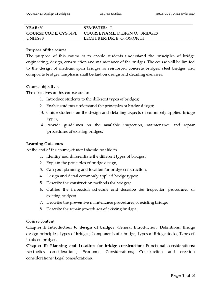 Bridge Design Course Outline | PDF | Bridge | Design