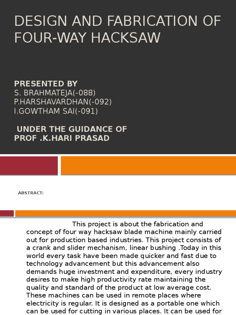 Four-Way Hacksaw Machine Design | PDF | Engineering | Mechanical ...