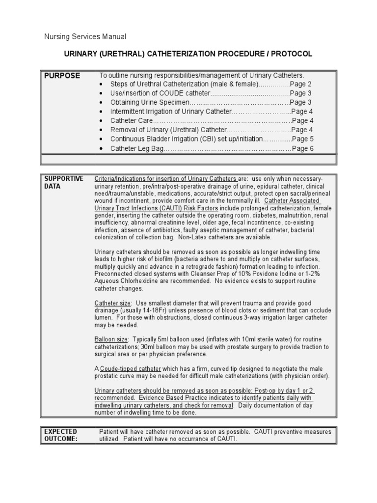 Urinary Catheterization Procedure Protocol | Catheter | Urinary ...