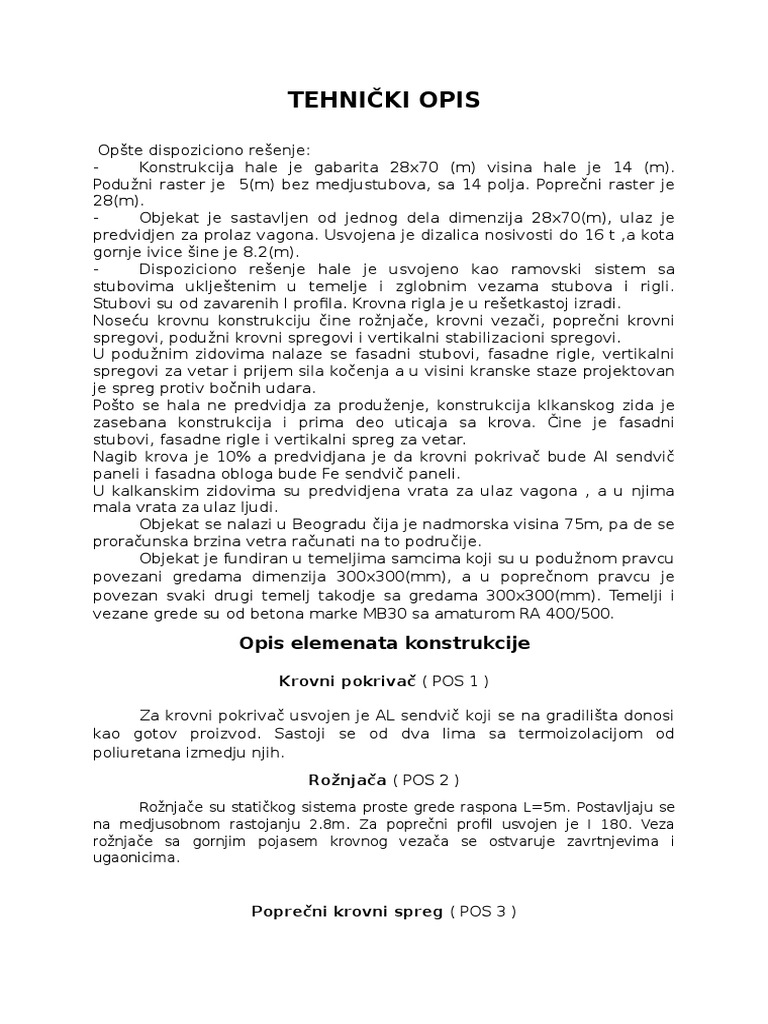 Documents - Tips - Tehnicki Opis Za Metalne Hale | PDF