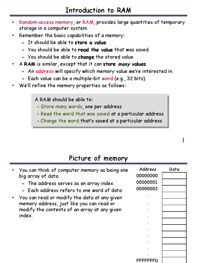 Introduction To RAM: Random-Access Memory RAM | PDF | Dynamic Random ...
