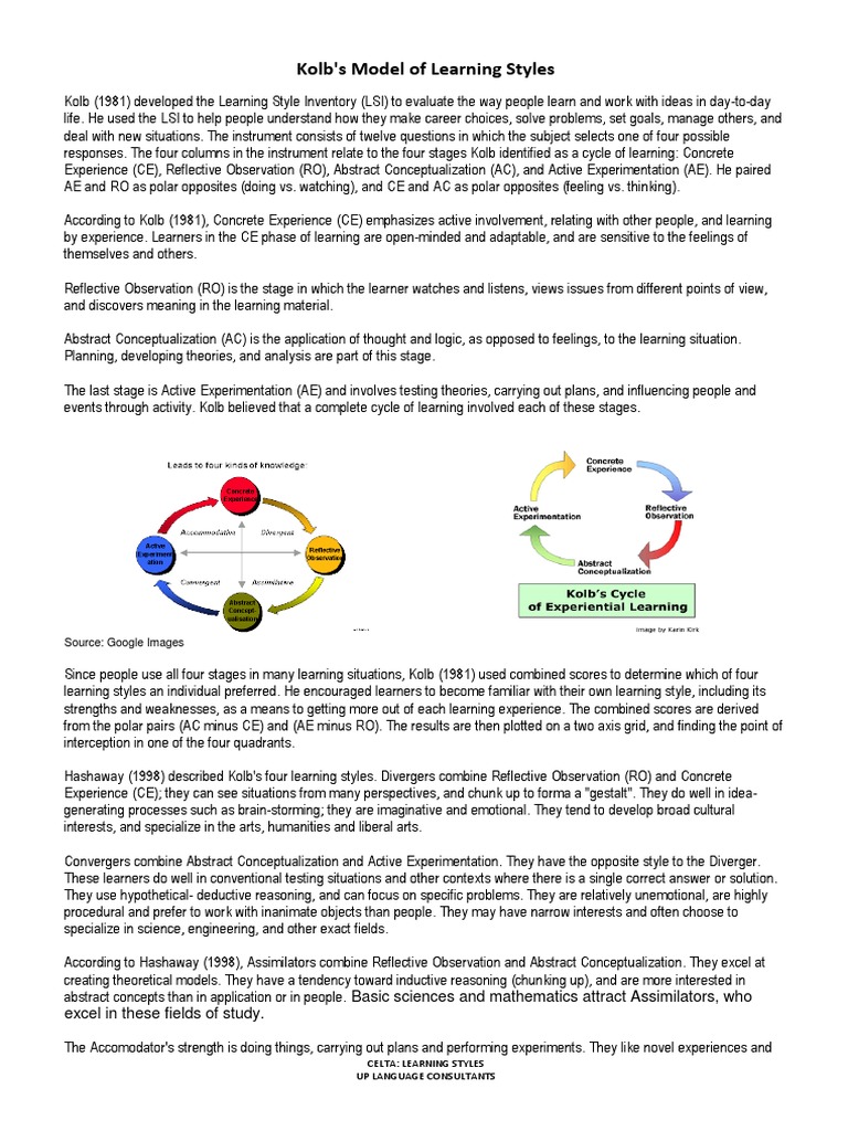 Handout 5 - David Kolb - Learning Styles | PDF | Learning Styles ...
