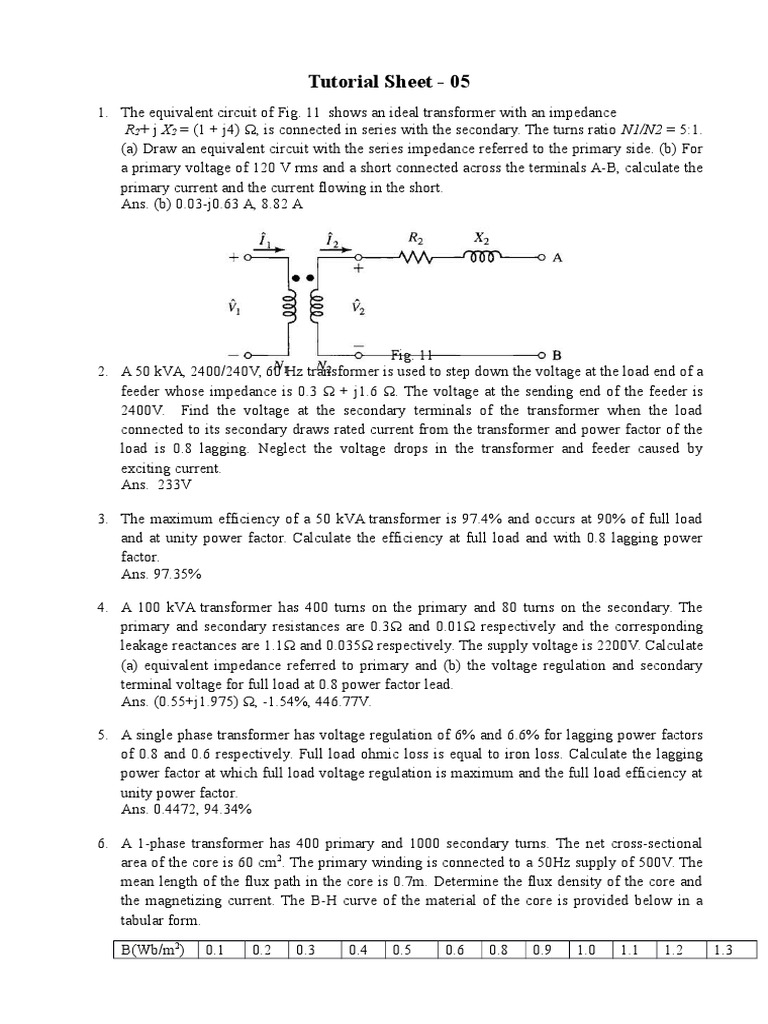 Tutorial Sheet 05 | PDF | Transformer | Inductor