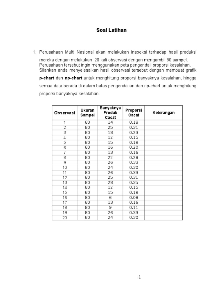 Soal Latihan Pengendalian Kualitas | PDF