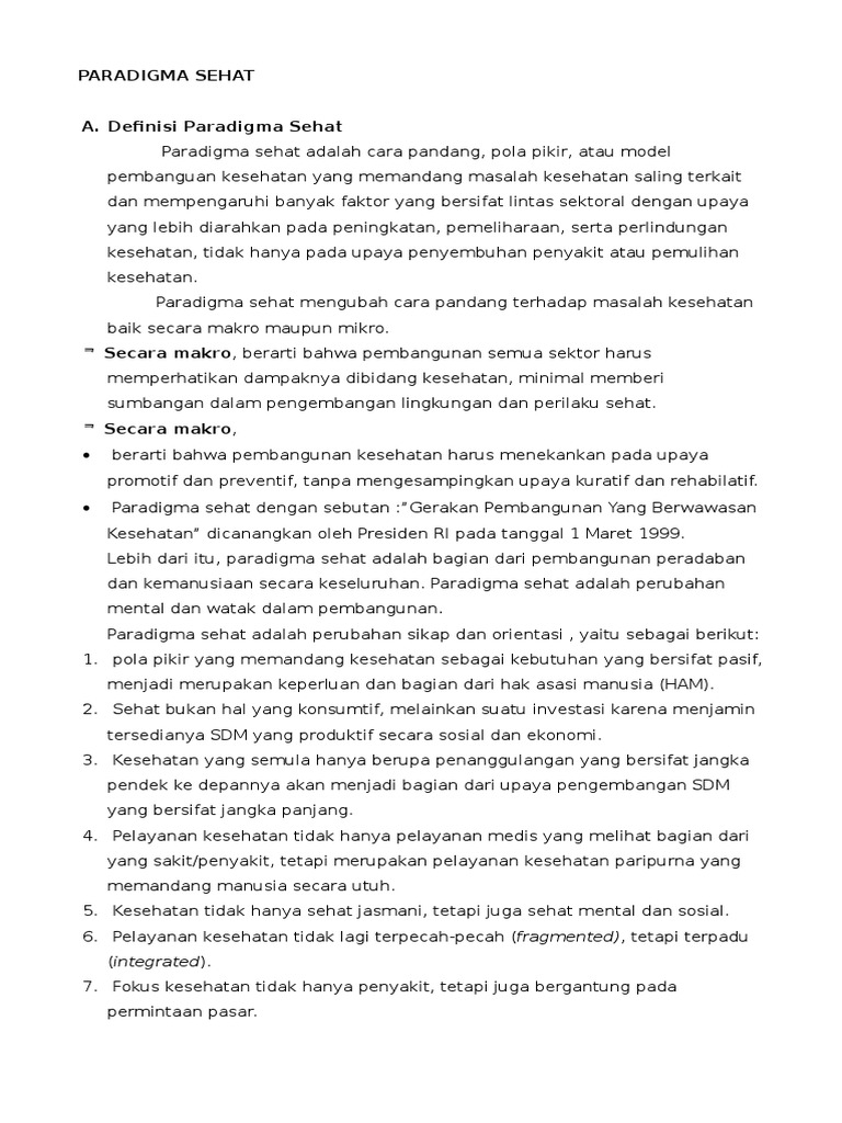Paradigma Sehat: Transformasi Kesehatan Holistik | PDF | Ilmu Sosial ...