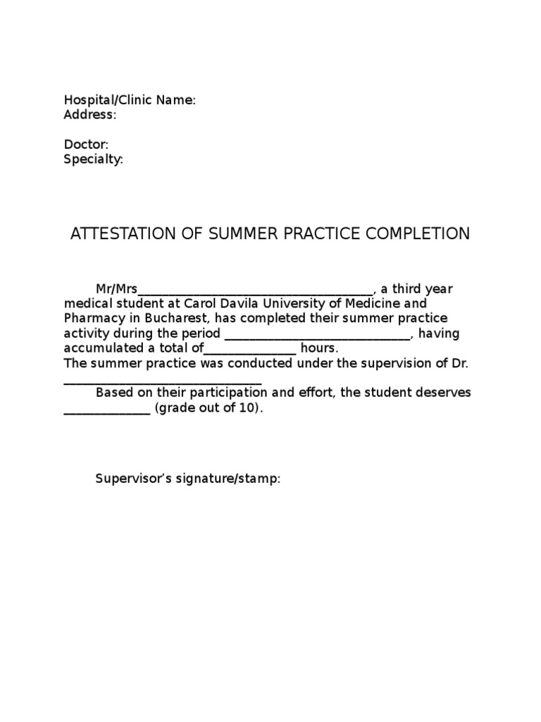 Summer Practice Form | PDF