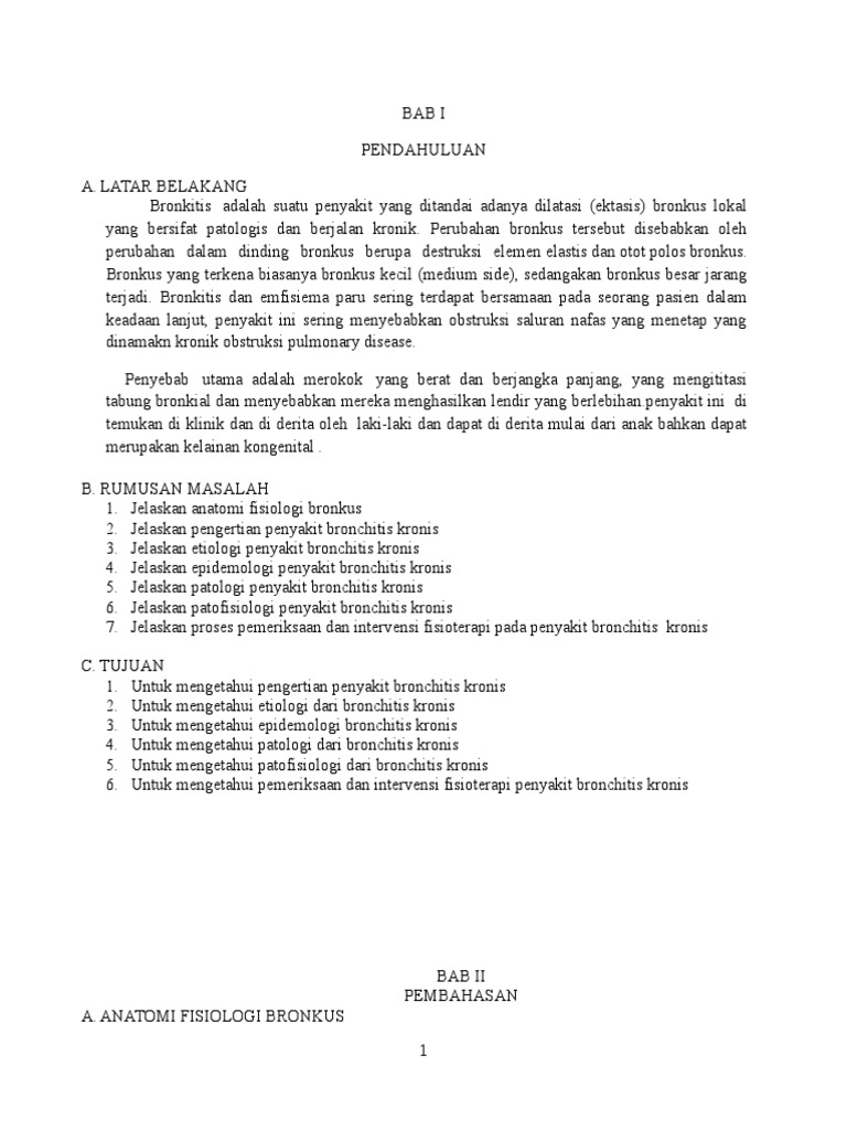 Penyakit Bronkitis Kronis: Penyebab dan Gejala | PDF