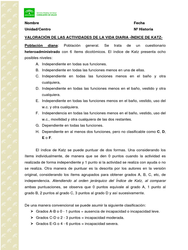 Escala de Katz PDF | PDF