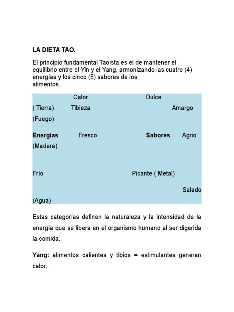 Principios de la Dieta Taoísta | PDF | Sabor | Yin y yang