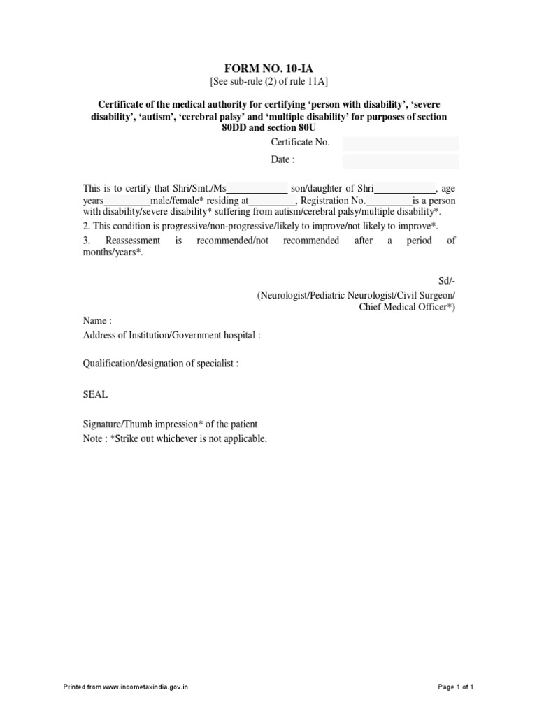 Disability Certification Form 10-IA | PDF