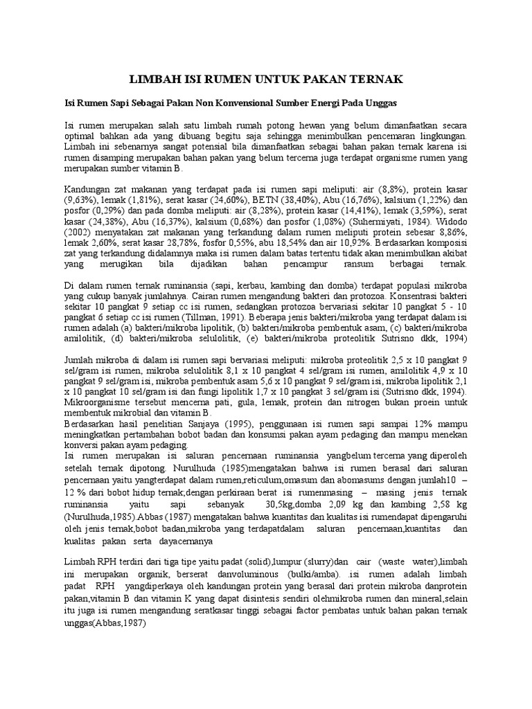 Limbah Isi Rumen Untuk Pakan Ternak | PDF