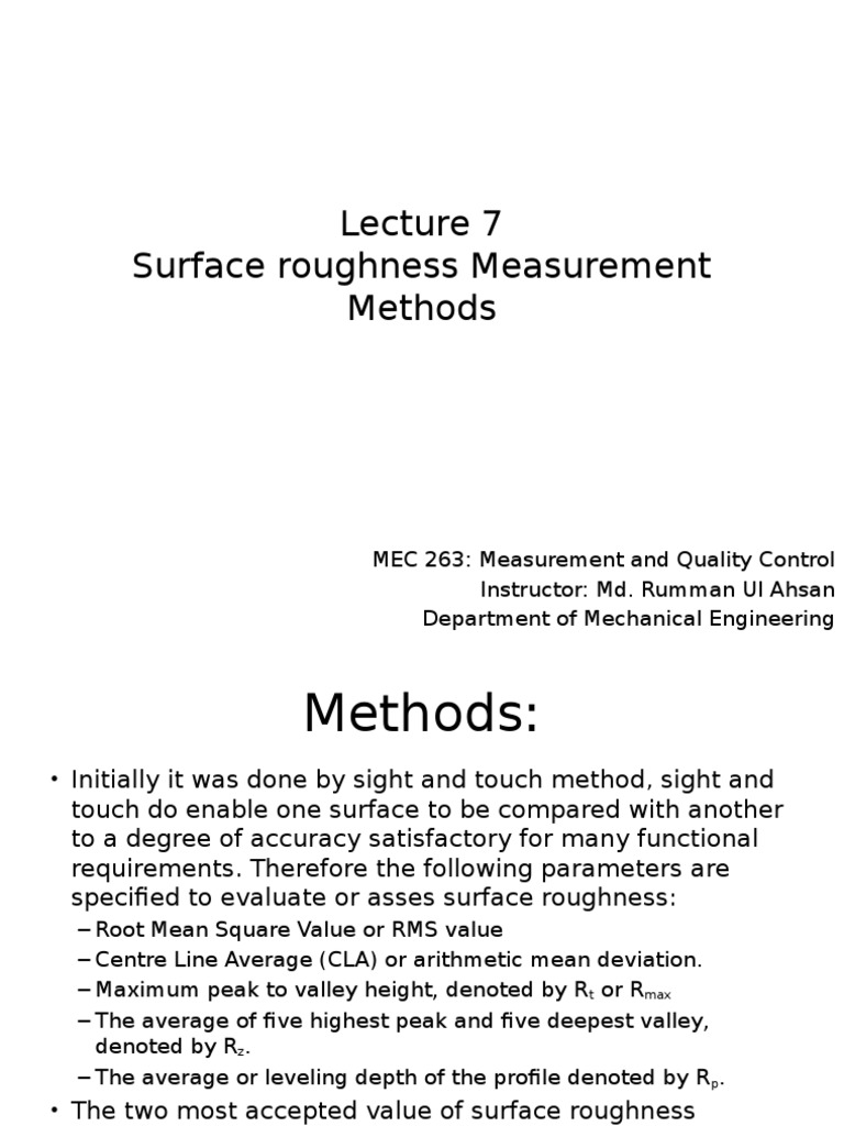 Measuring Surface Roughness: A Comparison of Methods and Parameters | PDF
