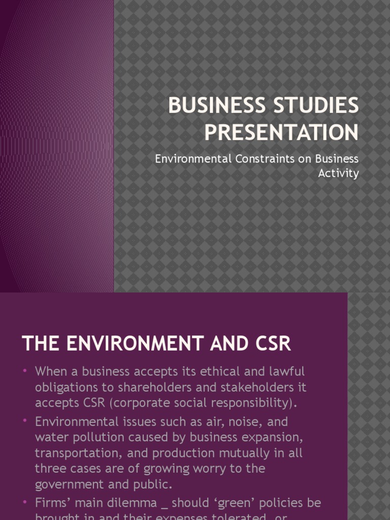 Business Studies Presentation | PDF | Corporate Social Responsibility ...