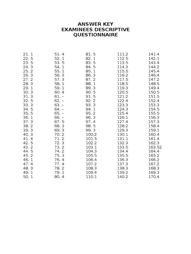 Descriptive Questionnaire Answer Key | PDF | Science & Mathematics ...