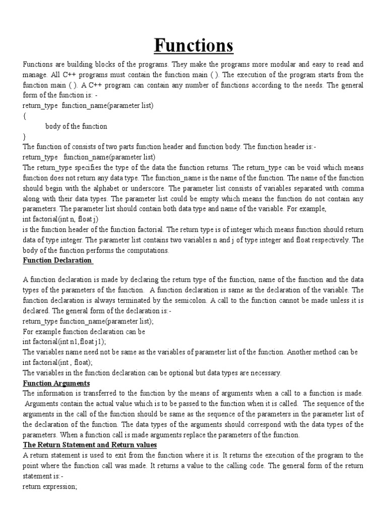 Functions: Function Declaration | PDF | Parameter (Computer Programming) | Subroutine