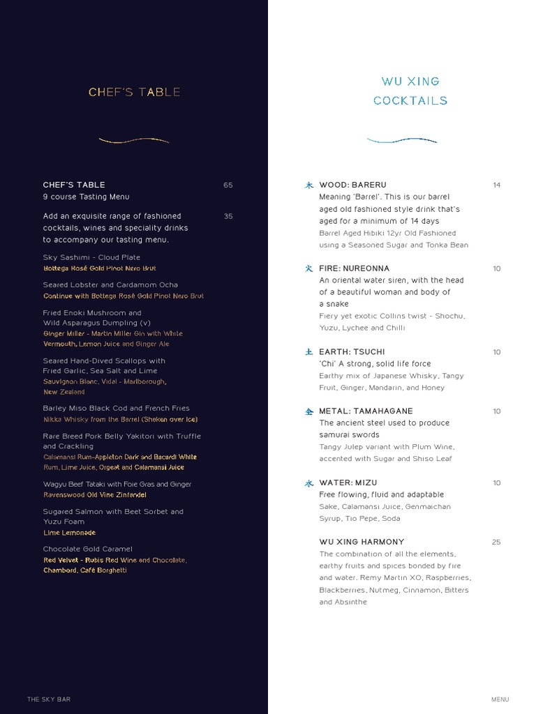 Sky Bar Chef's Table Menu | PDF
