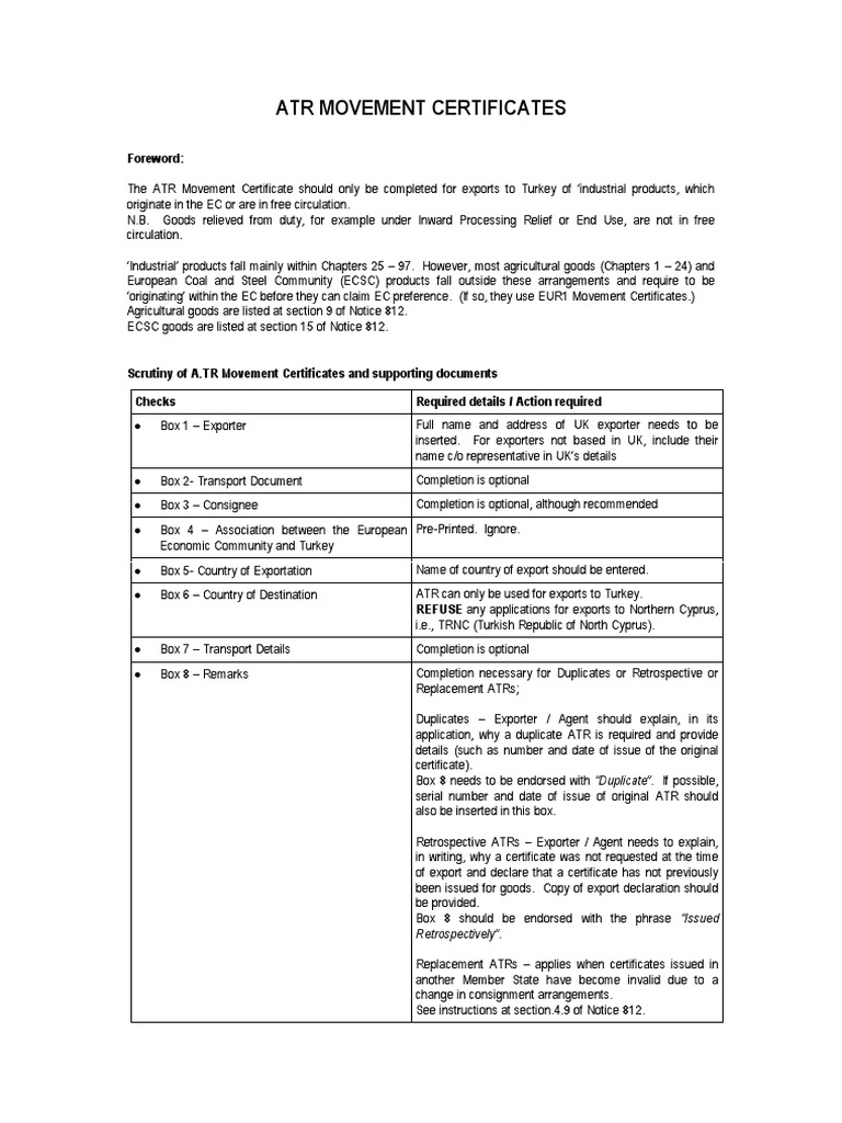 ATR Certificate Guide for Exporters | PDF | Invoice | Business