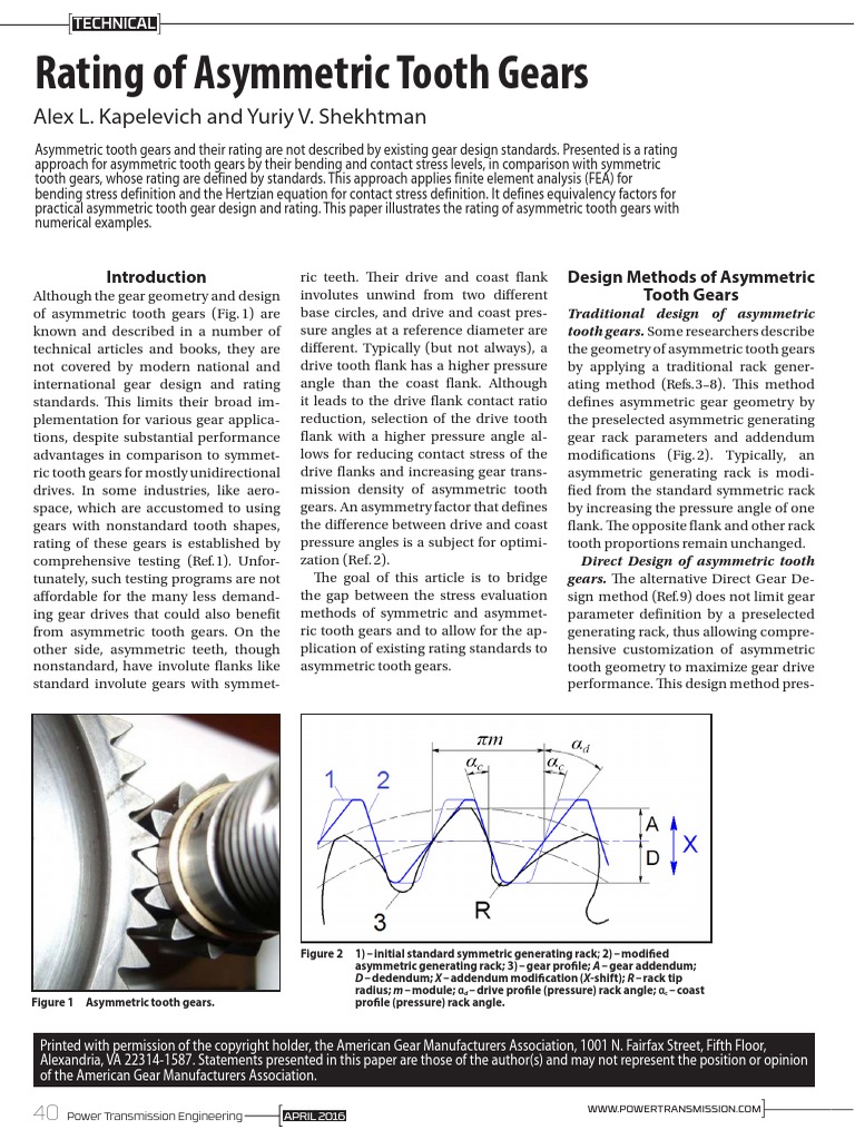 Rating of Asymmetric Tooth Gears: Alex L. Kapelevich and Yuriy V ...