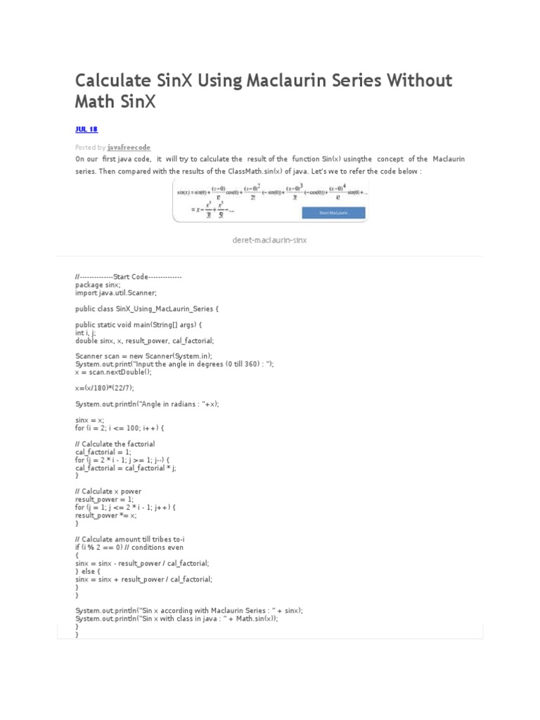 Maclaurin Series for Sin(x) in Java | PDF