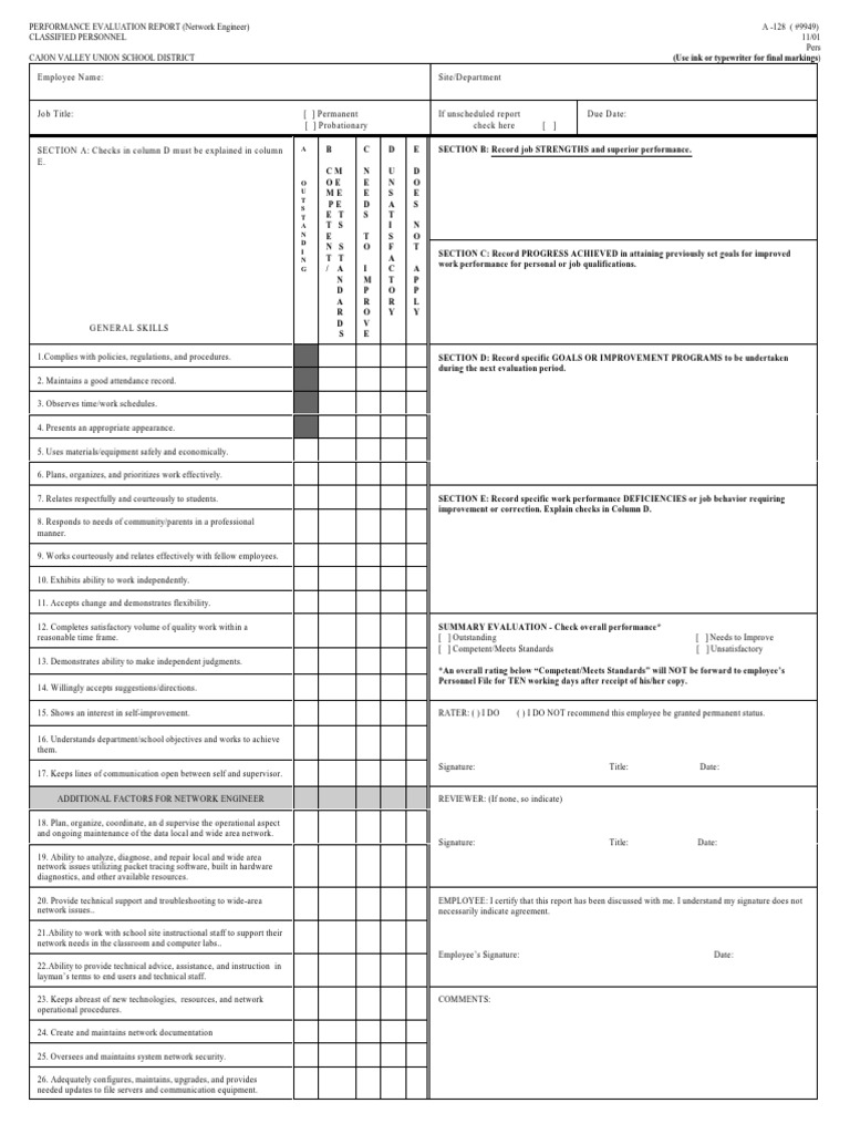 Evaluation Form For Network Engineer | PDF | Technical Support ...