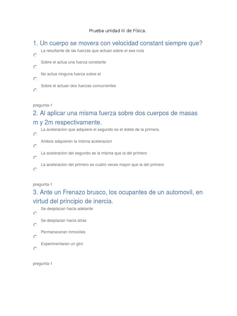 Prueba de Física: Fuerzas y Movimiento | PDF