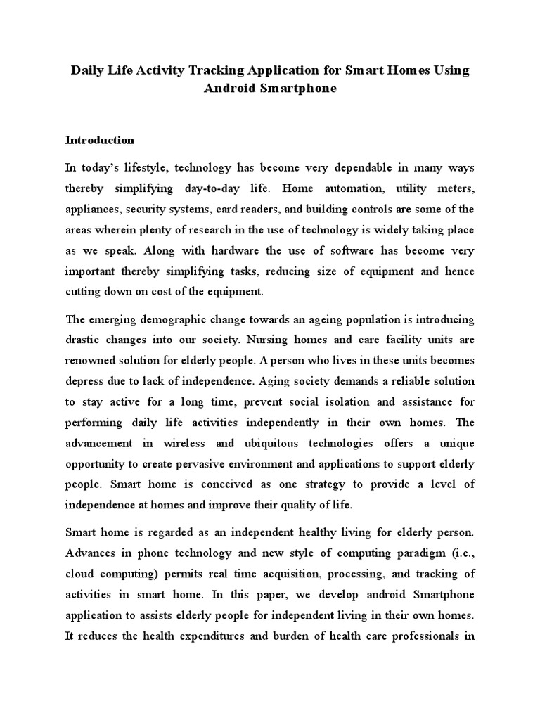 Daily Life Tracking Application For Smart Homes Using Android ...