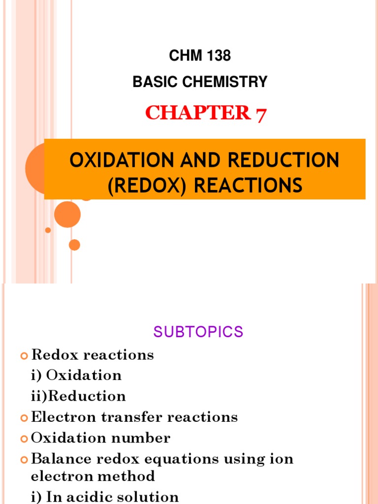 Chapter 7-Oxidation and Reduction Reactions | PDF | Redox | Ion