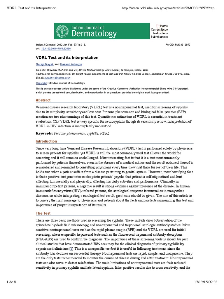 VDRL Test and Its Interpretation | Infection | Public Health