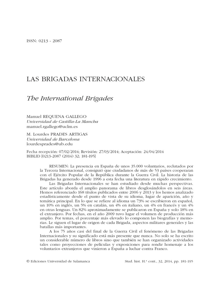 LAS BRIGADAS INTERNACIONALES The International Brigades | PDF ...