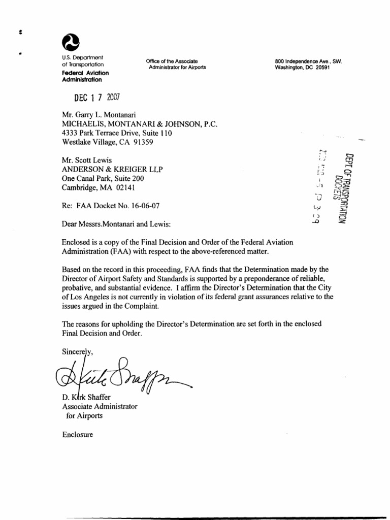 U S DOT FAA - Final Agency Decision | PDF | Federal Aviation Administration | Burden Of Proof (Law)